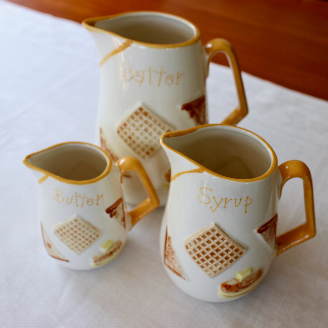 Vintage Ceramic Pancake Set Batter Syrup Butter Hand Painted Napco ...