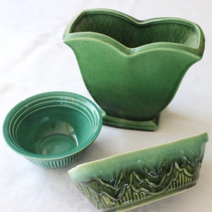 Vintage Ceramic Pottery Mccoy Cookson Green 3 Pieces Tulip Vase Bowl ...