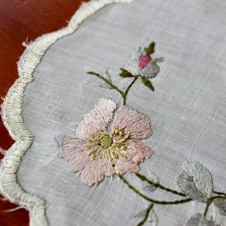 Vintage Linen Doily Society Silk Embroidery Coasters Two Linen | Etsy