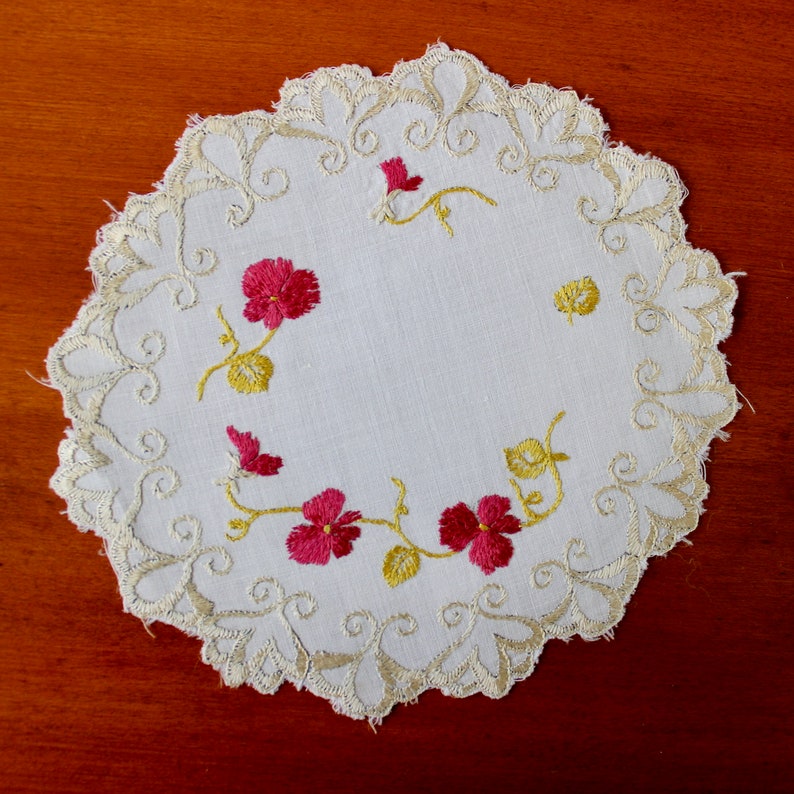 Vintage Linen Doily Society Silk Embroidery Coasters Two Linen | Etsy