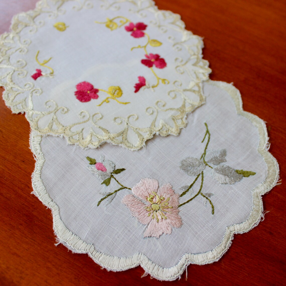 Vintage Linen Doily Society Silk Embroidery Coasters Two Linen | Etsy