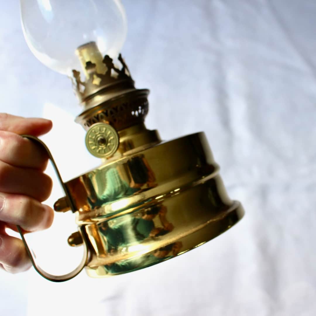 Vintage Brass Oil Lamp Orvis Welsh Wales Carry Handle Lantern Camping ...