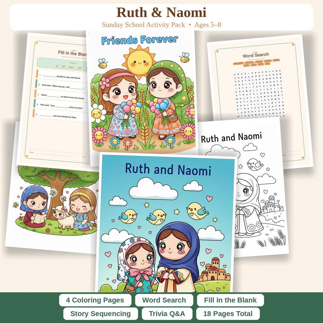 Ruth and Naomi Bible Activity Pack | Kids Sunday School Printables ...
