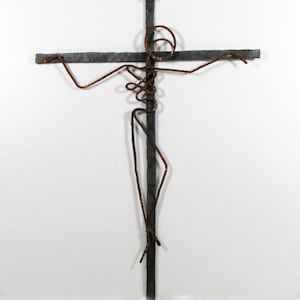 Large Hammered Metal Modernist Hand Forged French Crucifix, French ...