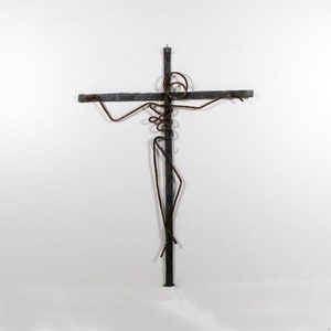 Large Hammered Metal Modernist Hand Forged French Crucifix, French ...