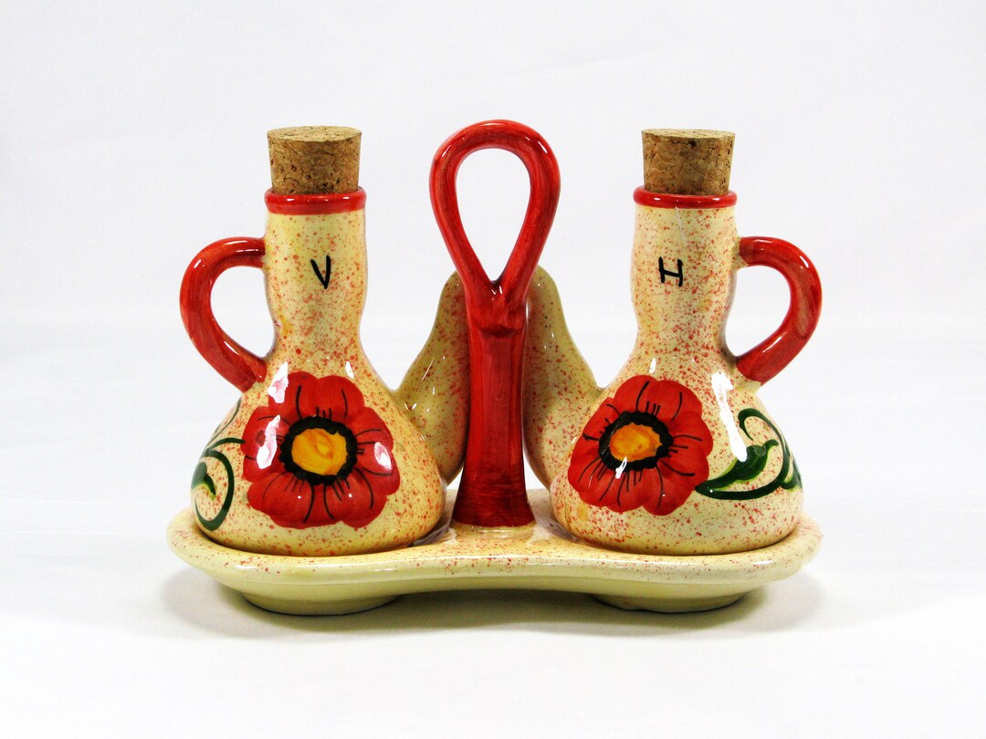 Large Pottery Cruet , Provencial Style Oil and Vinegar Holder , Basque ...