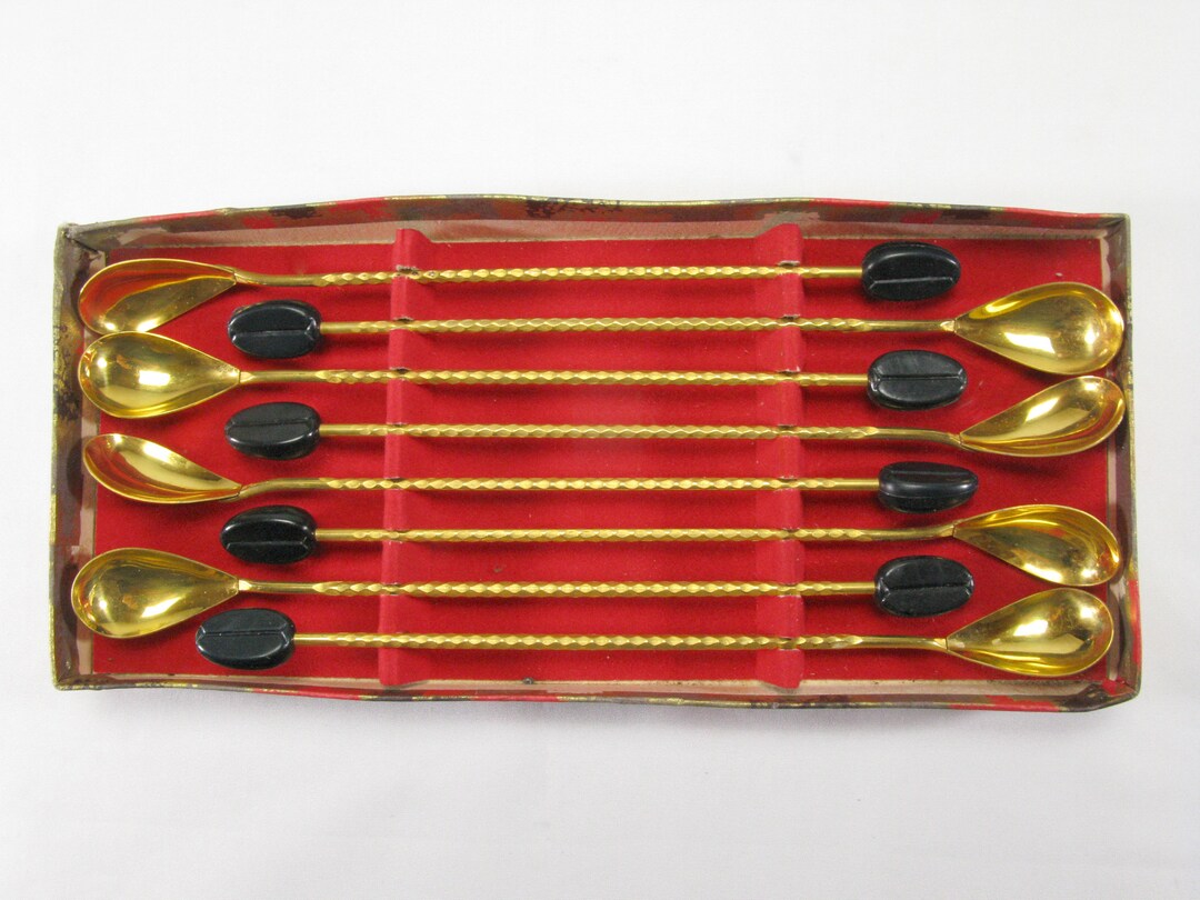 Set of Eight French Gold Plated Coffee Bean Sundae Spoons, French ...