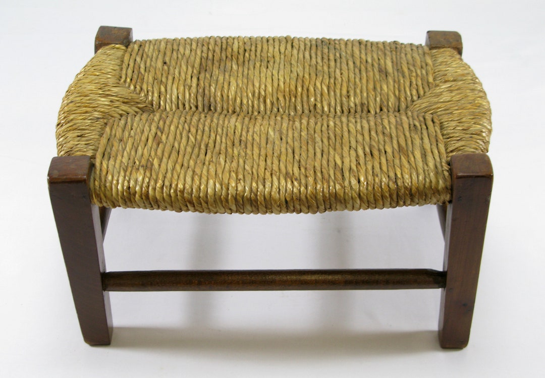 French Rush Weave Footstool, French Footstool, Stool, Plant Table, Rush ...