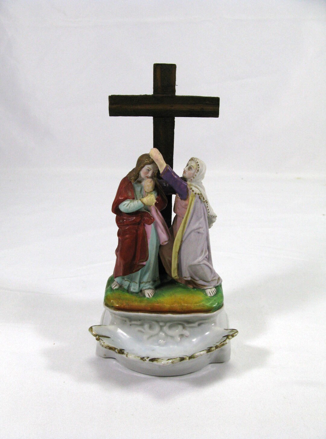 Freestanding Our Lady French Holy Water Stoop , Figure at the Cross ...