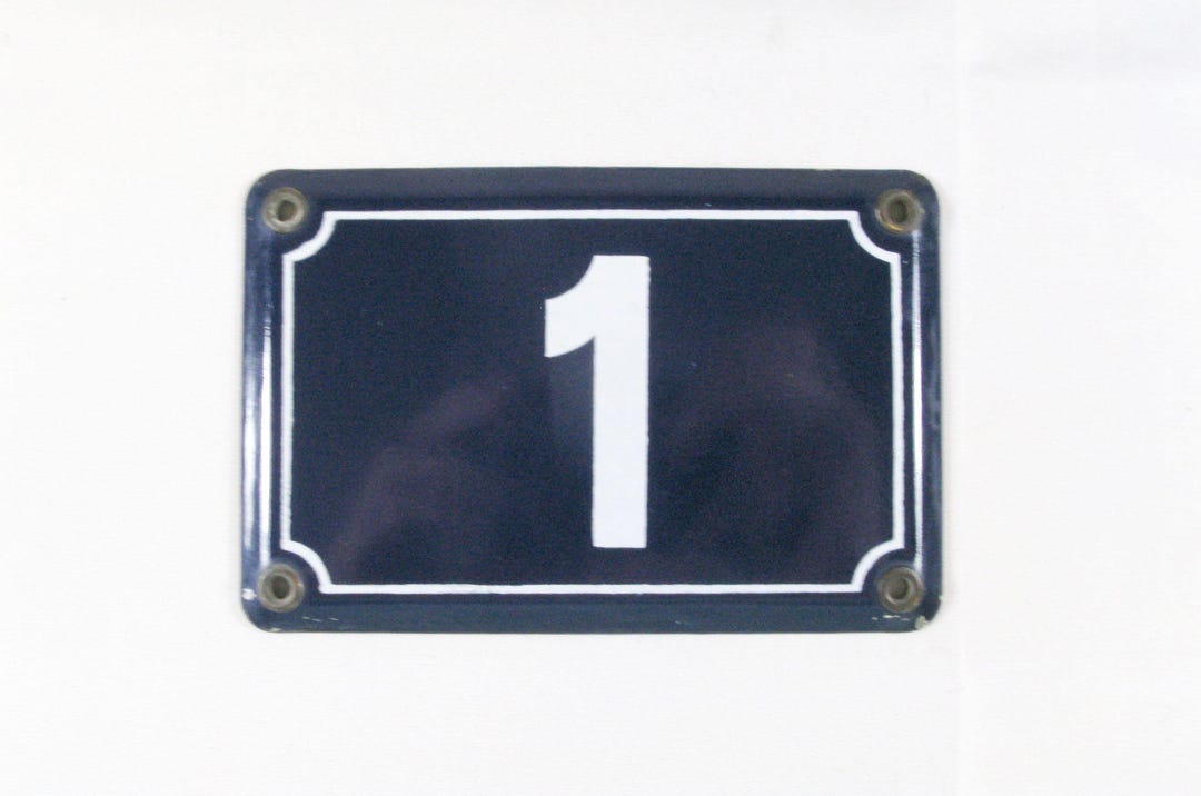House Number Plate No. 1, Original Enamel French Blue and White, Old ...