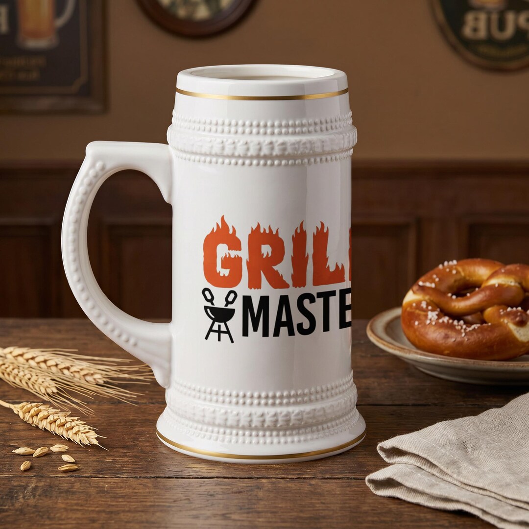 Beer Stein Mug: Grill Master Design - Gold Rim, Large Handle - Etsy