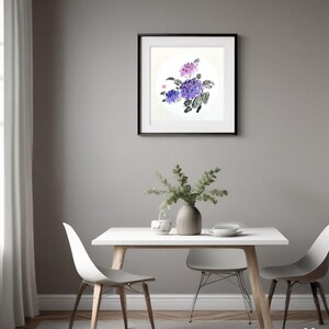 Original Korean Sumi-e Painting of Blue Purple Hydrangea, Unique ...