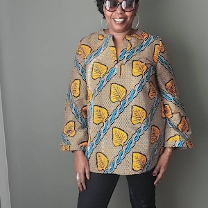 African Wax Print Cotton Women's Long Top or Tunic With Long Bell ...