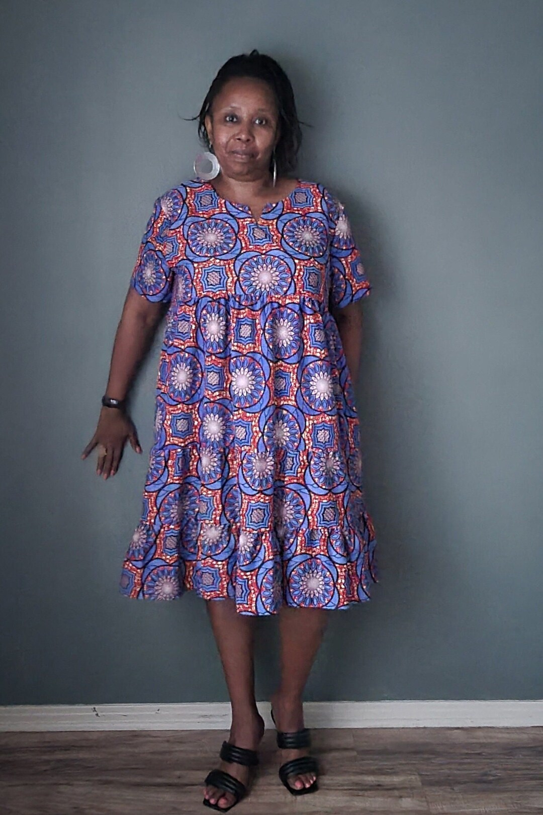 African Print Shift Below the Knee Length Cotton Dress for Women With ...