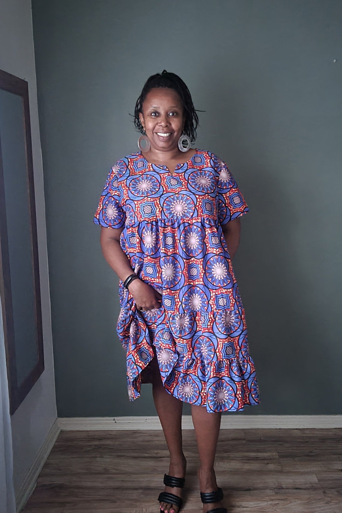 African Print Shift Below the Knee Length Cotton Dress for Women With ...