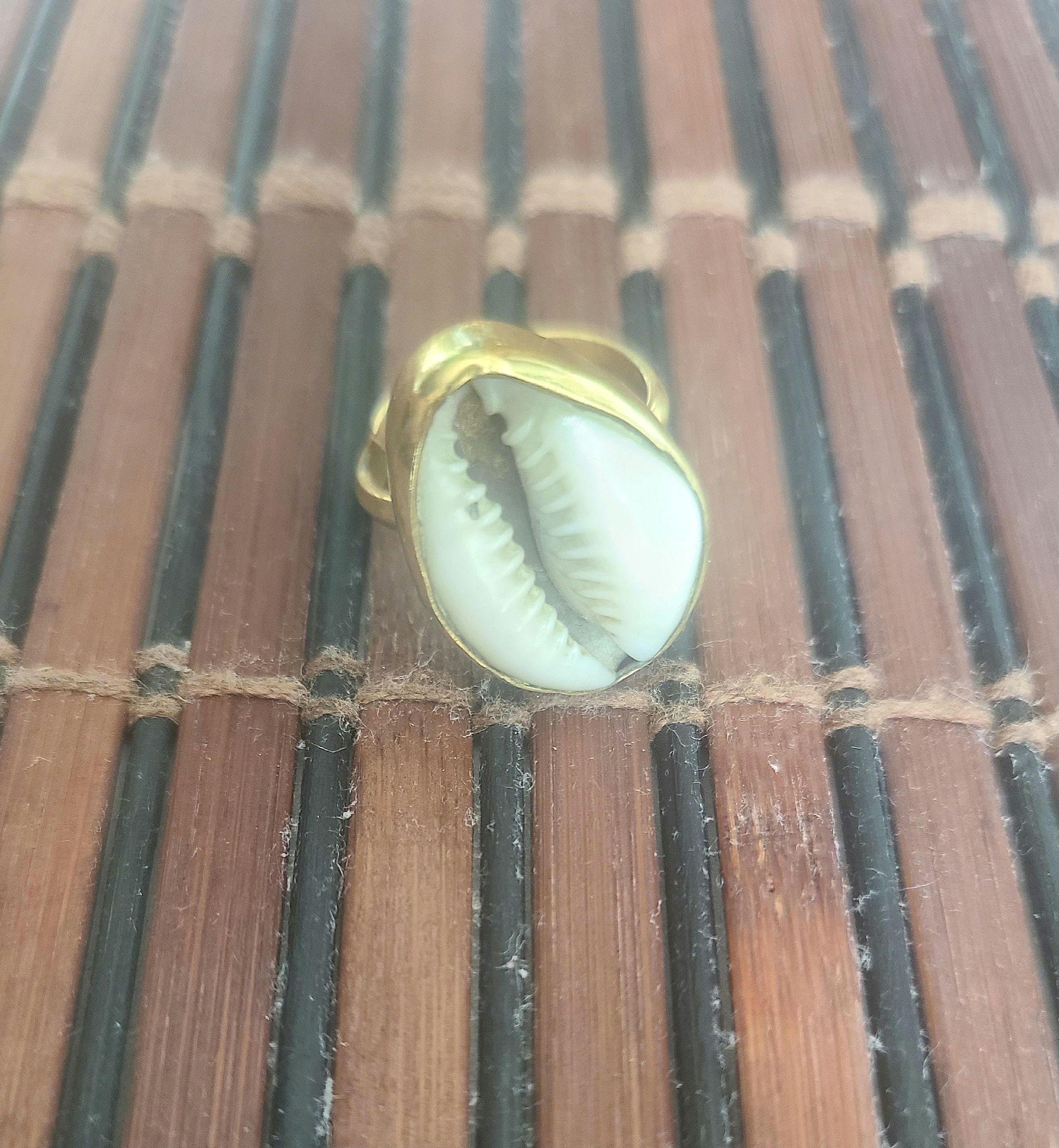 Handmade African Cowrie Shell Set in Brass Adjustable Ring - Etsy