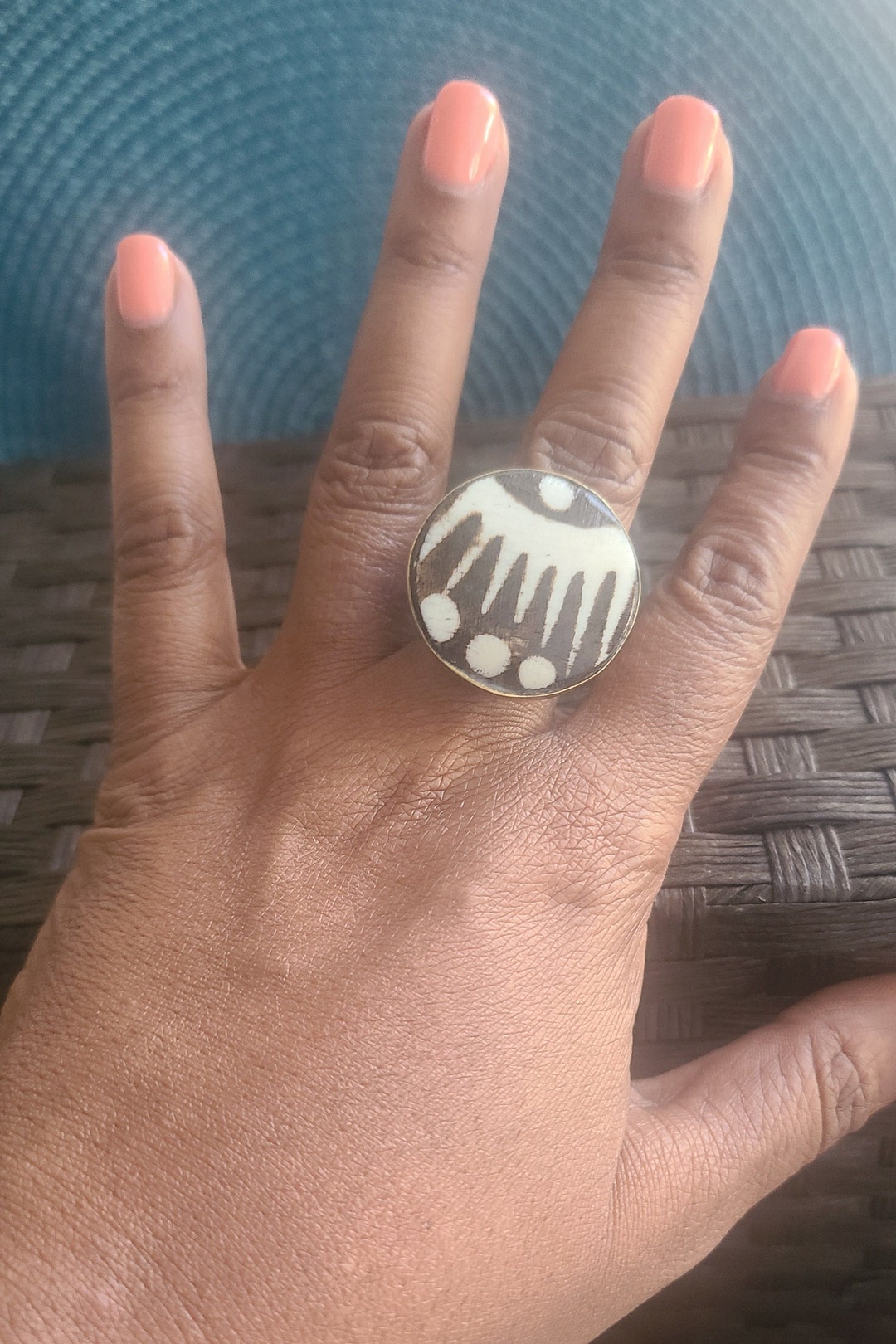 Handmade African Print Circle Bone Ring With a Brass Adjustable Back - Etsy