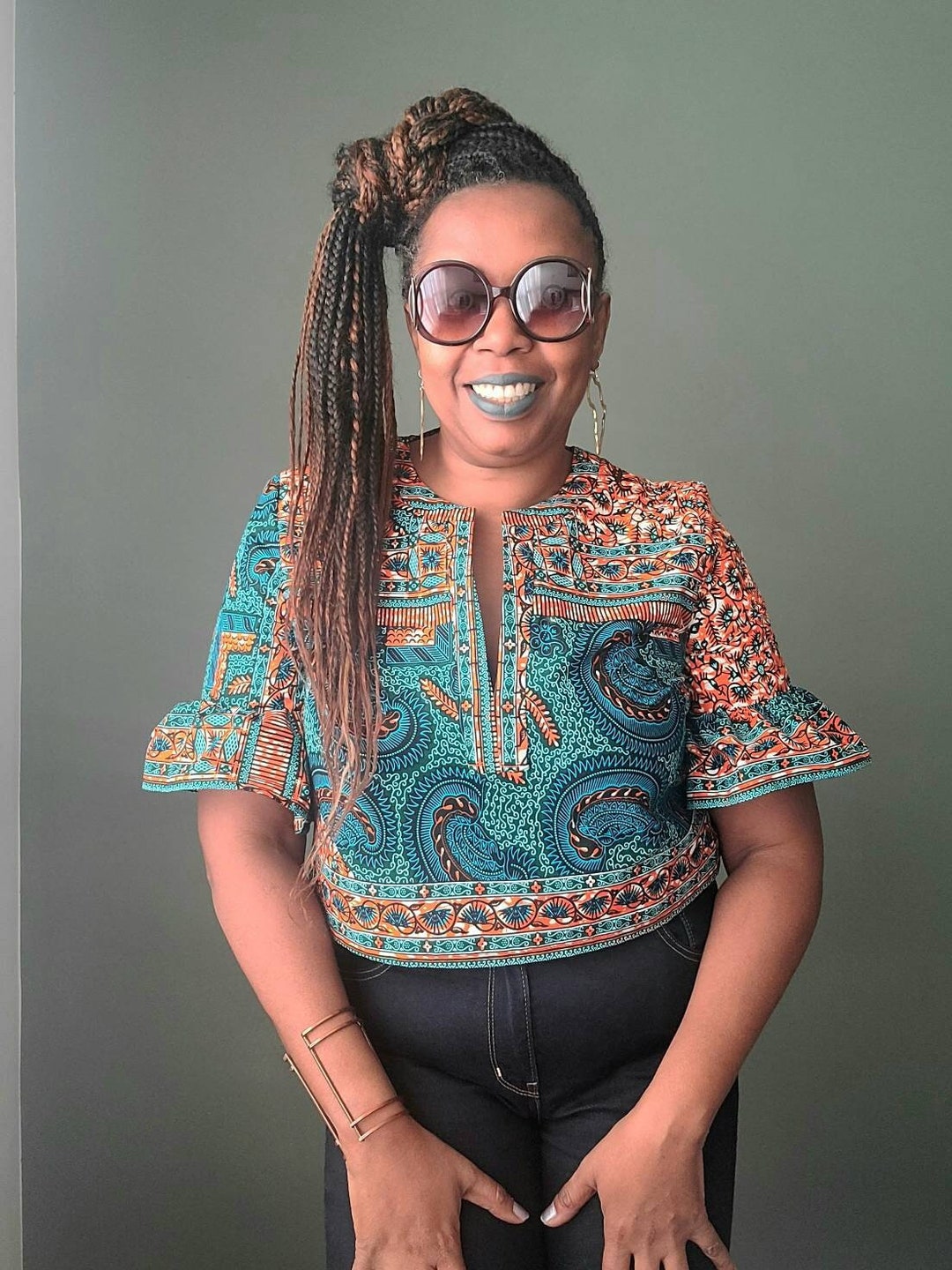 African Print Crop Top With a Short Peplum Sleeves - Etsy