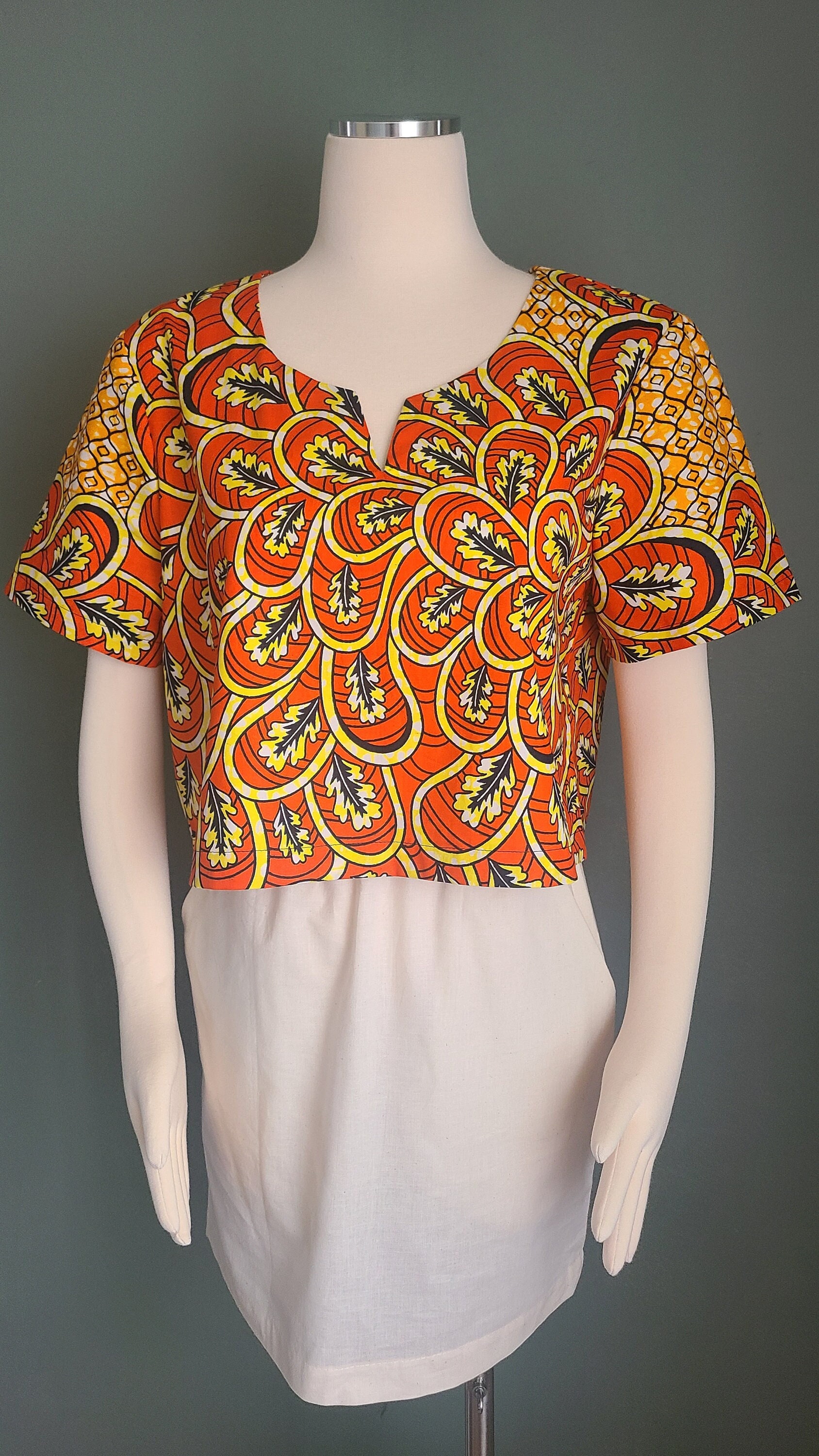 African Ankara Print Cotton Loose Fit Crop Top With Orange Graphic ...