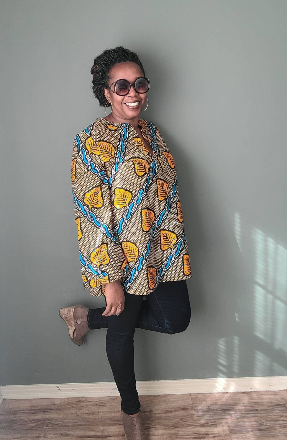 African Wax Print Cotton Women's Long Top or Tunic With Long Bell ...