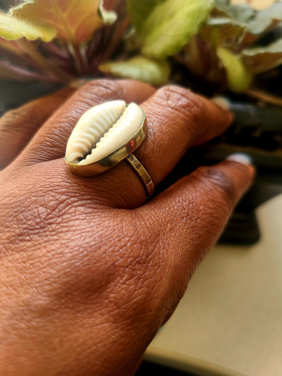 Handmade African Cowrie Shell Set in Brass Adjustable Ring - Etsy