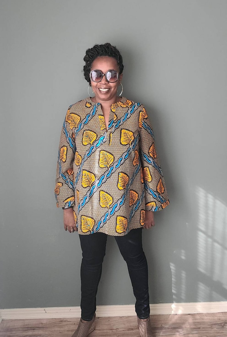 African Wax Print Cotton Women's Long Top or Tunic With Long Bell ...