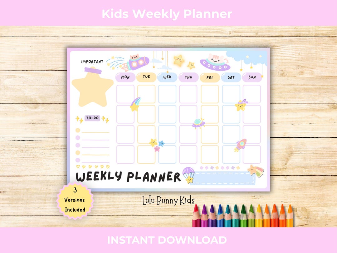 Kids Weekly Planner, Space Theme, Homeschool Daily Schedule (digital ...