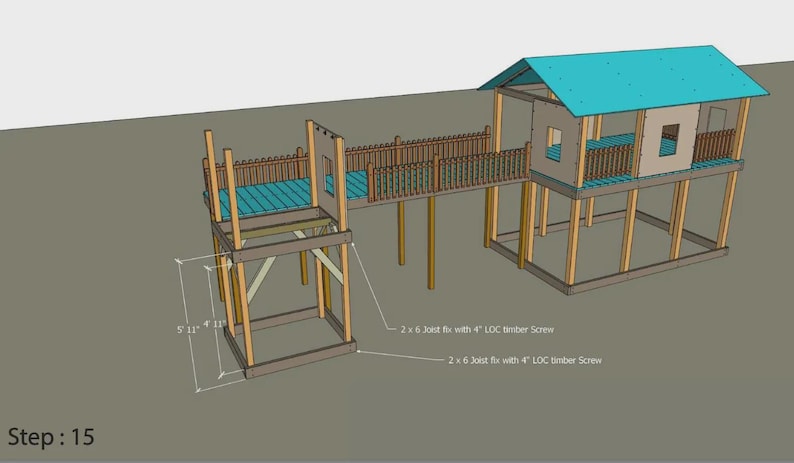 Kids Playhouse Plans With Slide & Bridge, Outdoor Wooden Playground DIY ...