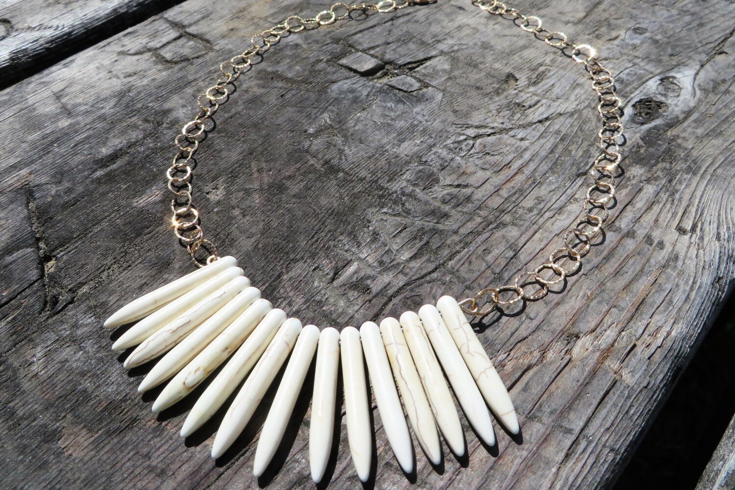 Ivory Howlite Spike Necklace With Hammered Gold Fill Chain - Etsy
