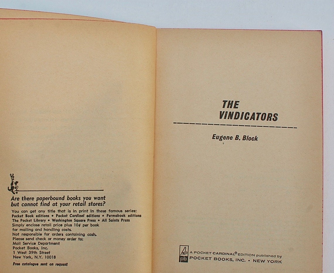 The Vindicators Eugene Block 1965 Vintage Paperback Pocket Cardinal ...