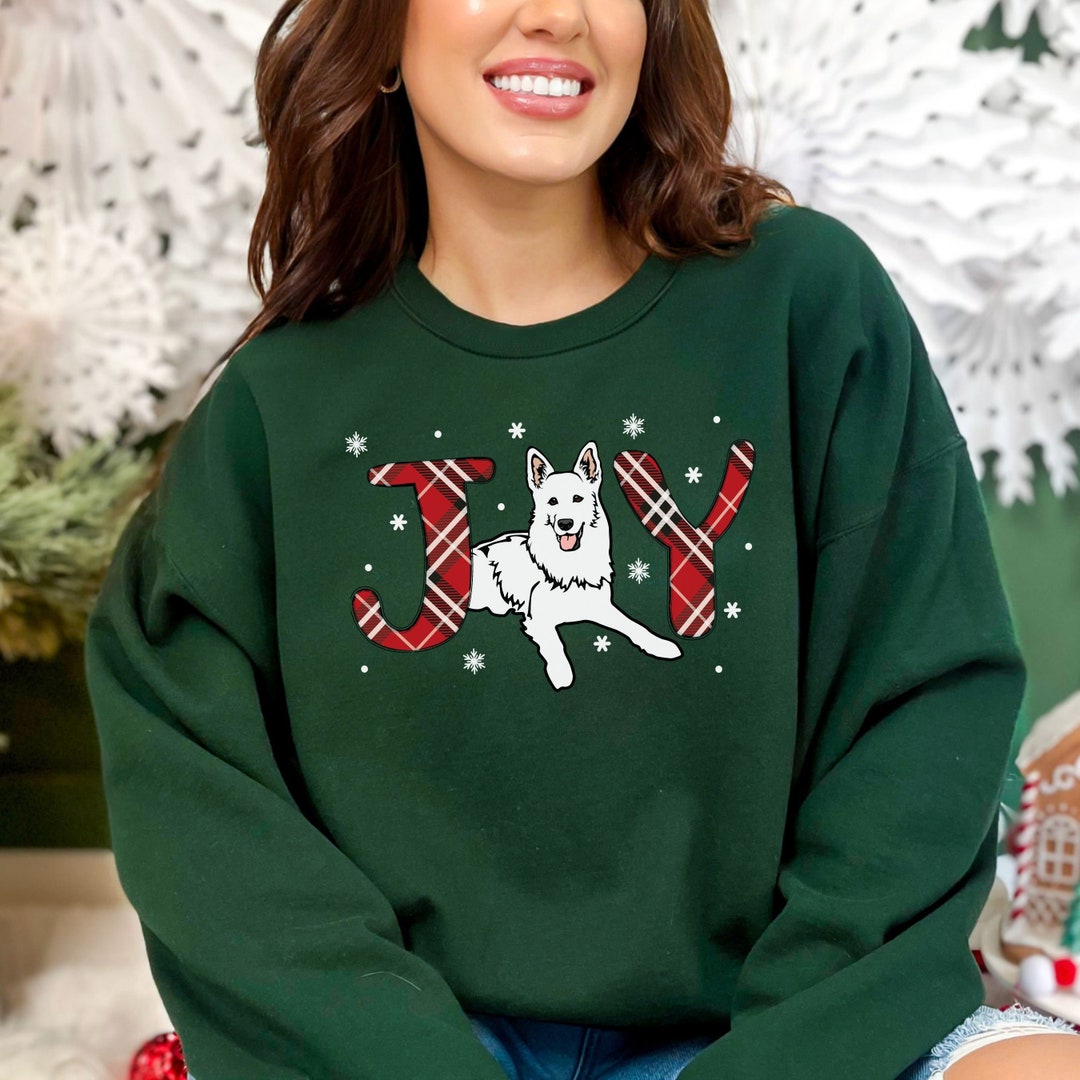 White German Shepherd Christmas Sweatshirt. Plaid Joy Dog Mom ...