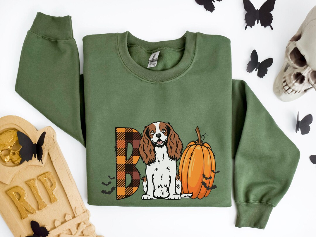 Blenheim Cavalier King Charles Spaniel Halloween Sweatshirt Fall Spooky ...