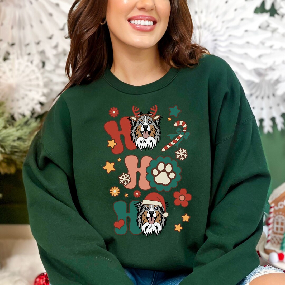 Blue Merle Aussie Dog Christmas Sweatshirt. Blue Merle Australian ...