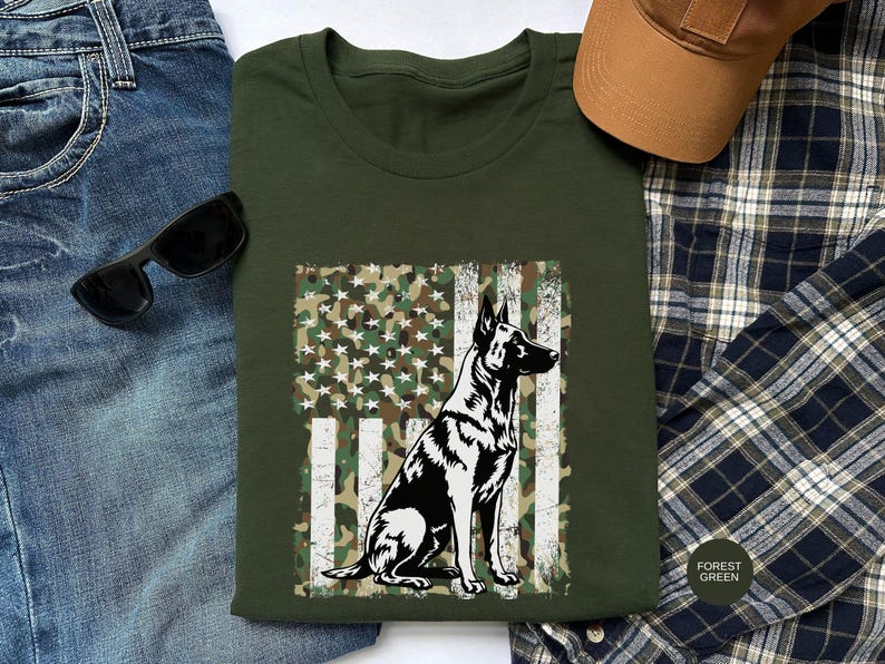 Belgian Malinois Dad Shirt, Malinois K9 Handler Green Camo Grunge Flag ...