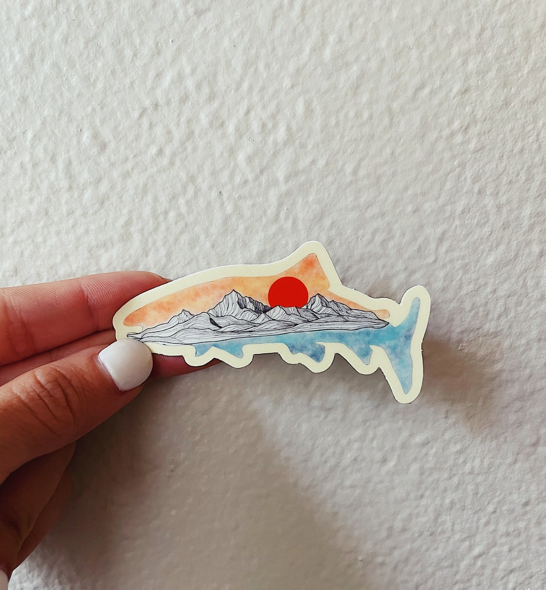 Salmon | Mountain | Line Art | Sticker - Etsy