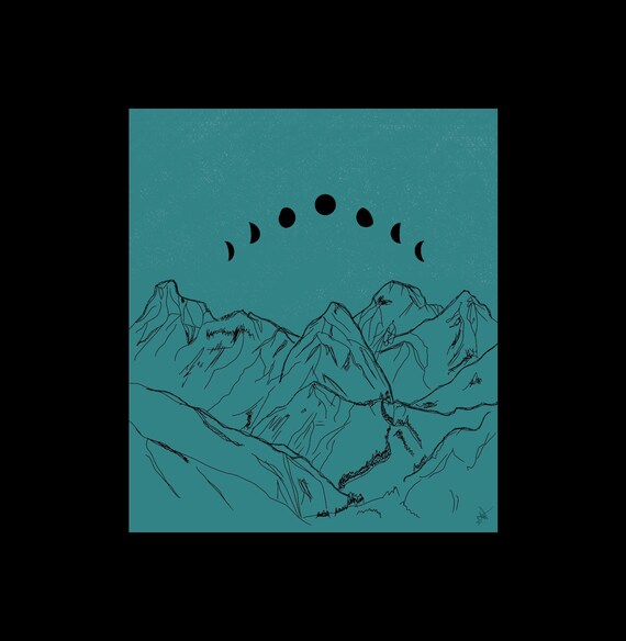 Mountain Moon Phases Line Art Digital Download | Etsy