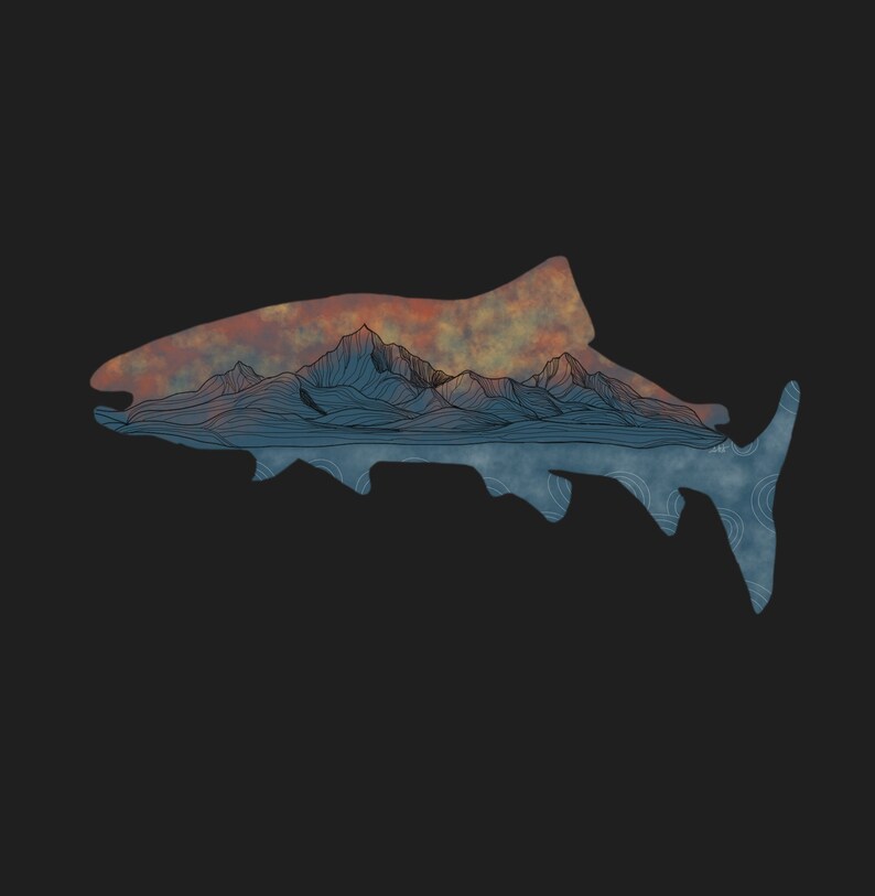 Salmon | Mountain | Line Art | Digital | Printable | Download - Etsy