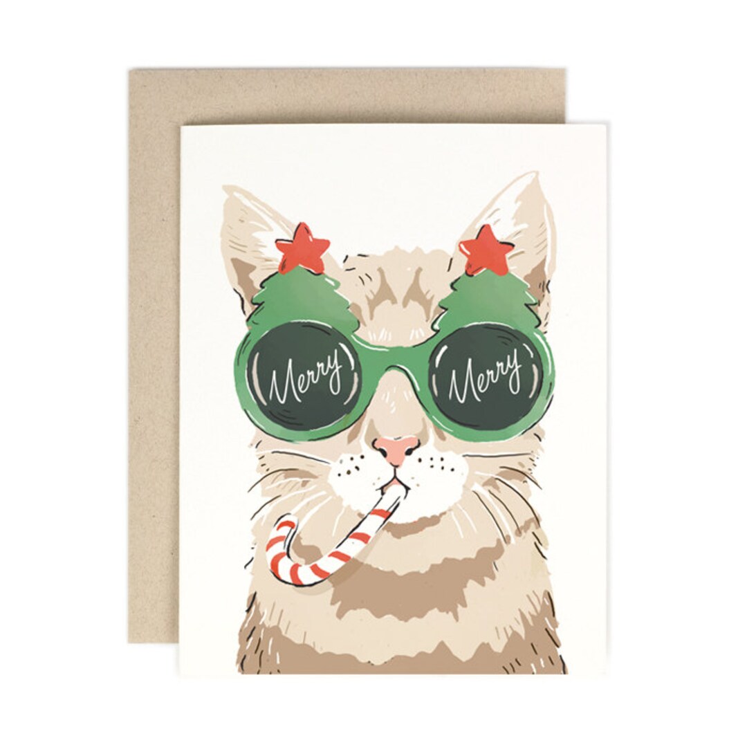 Merry Merry Cat Holiday Card - Etsy