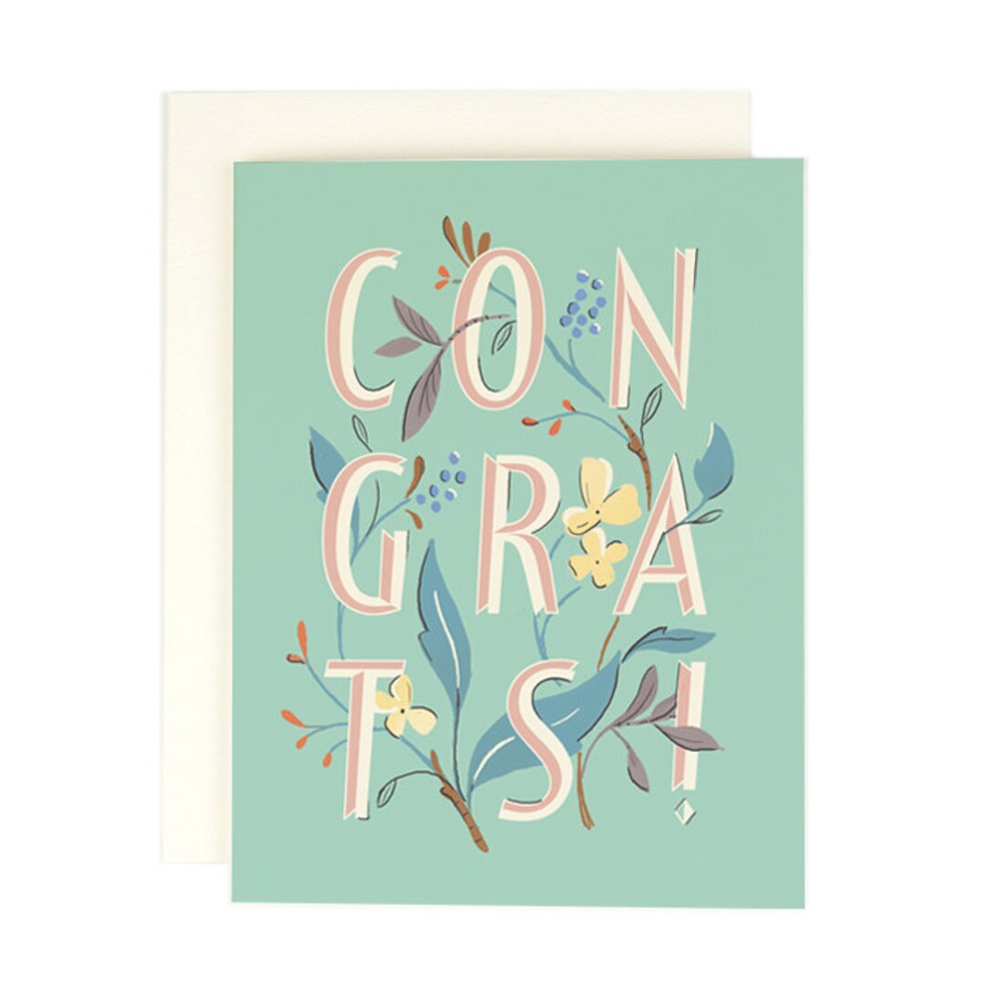Congrats Floral Type - Greeting Card - Etsy