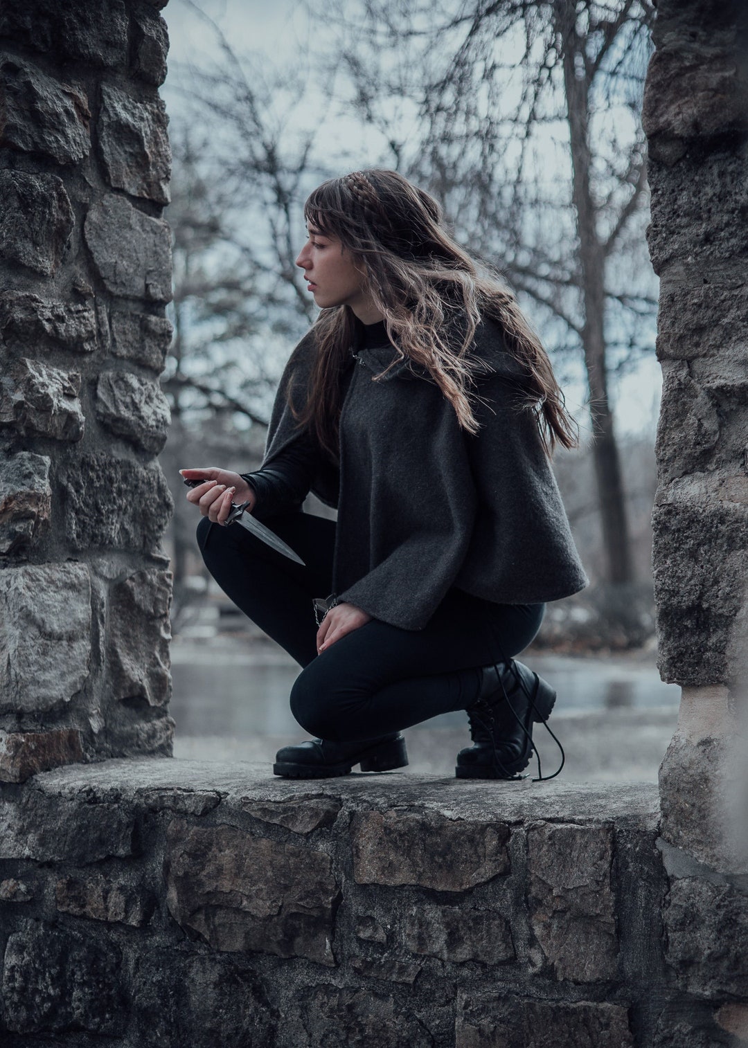 Hooded Wool Short Cape, Alternative Fantasy Wear, Cloak - /P/ (LB) - Etsy