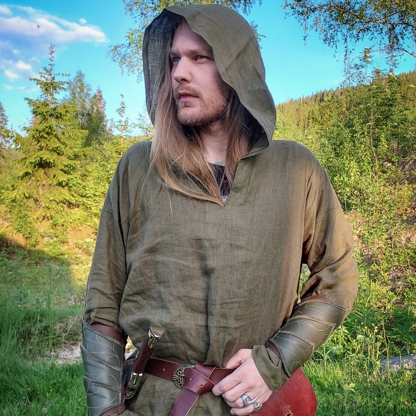 Hooded Medieval Tunic Riding Slit Elven LARP Ren Fest /P/ - Etsy