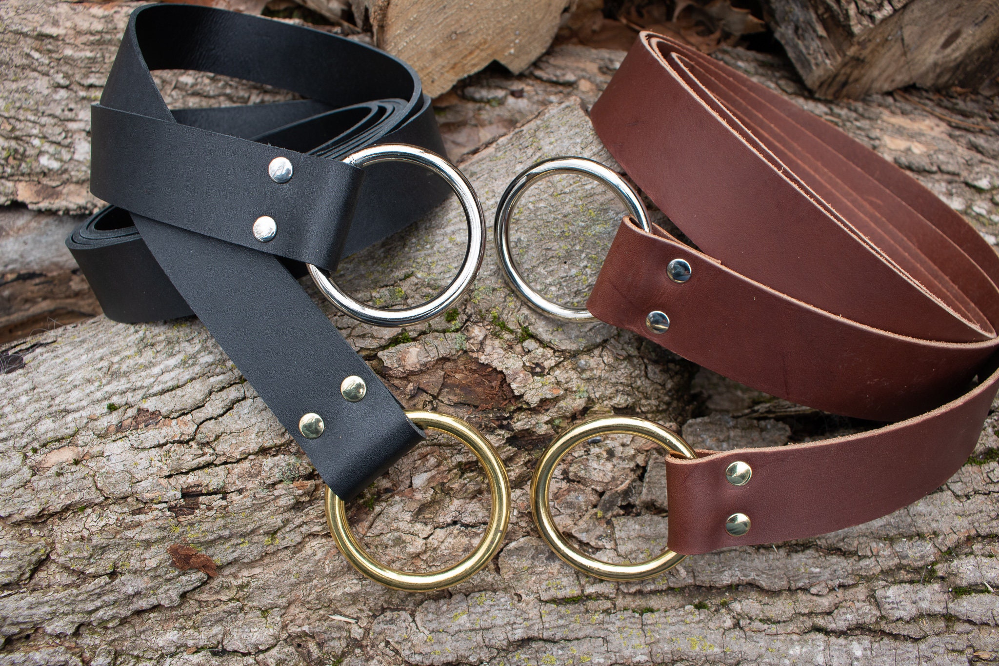 Medieval Leather Ring Belts, 1 1/2