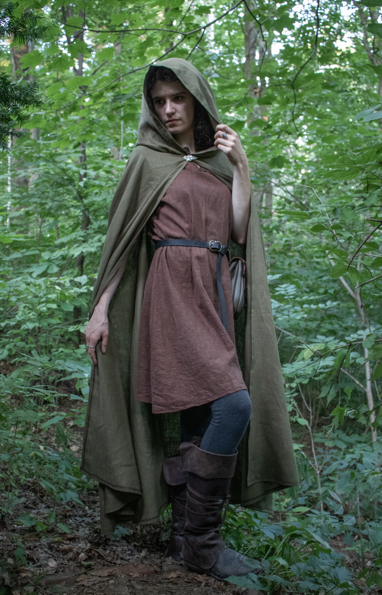 Wood Elf Cloak Hooded Linen Cape W/ Silver Oak Leaf Pin | Etsy