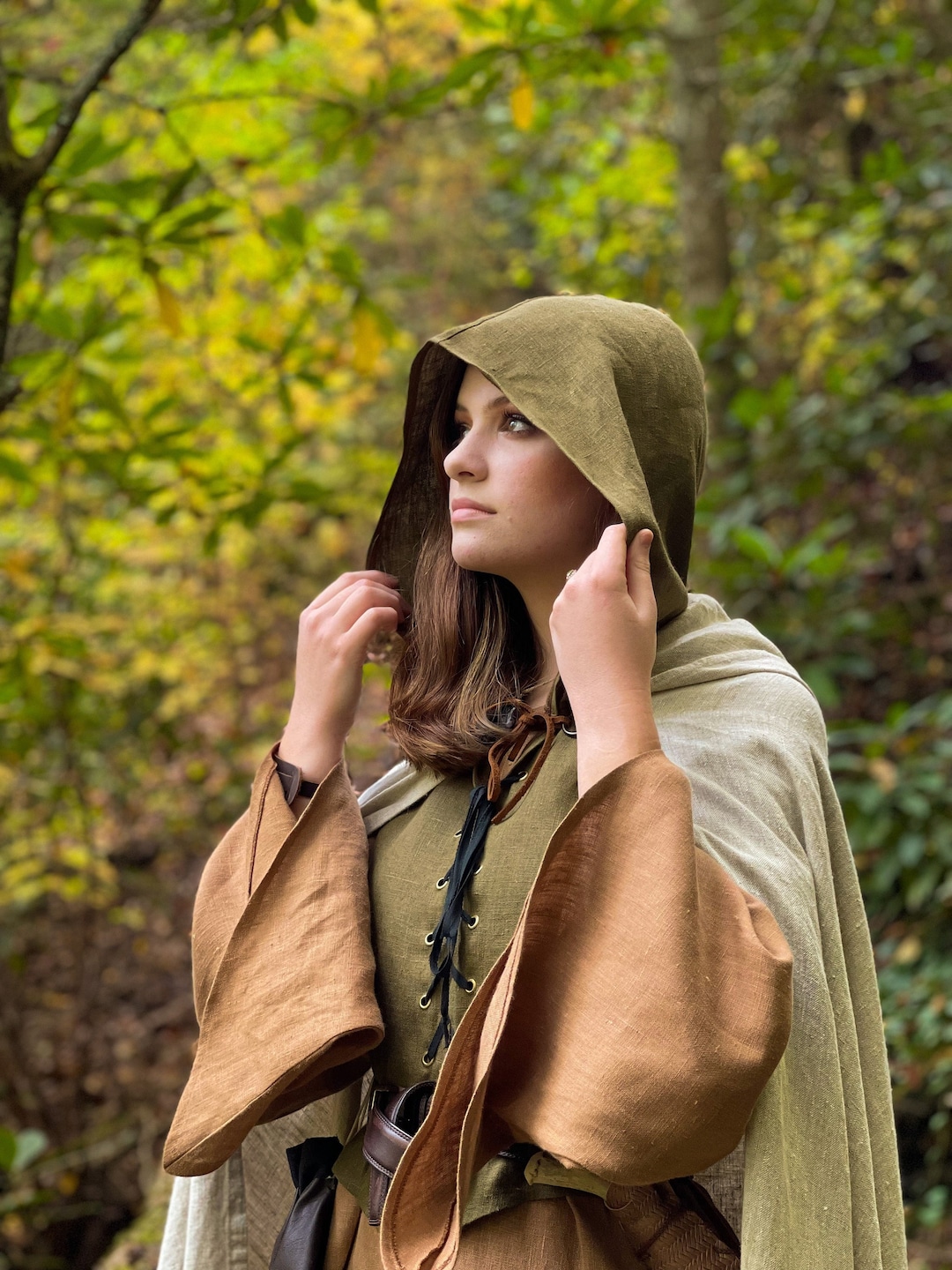 Elven Linen Tunic, Bell Sleeve Top, Woodland Elf Medieval Fantasy /P ...