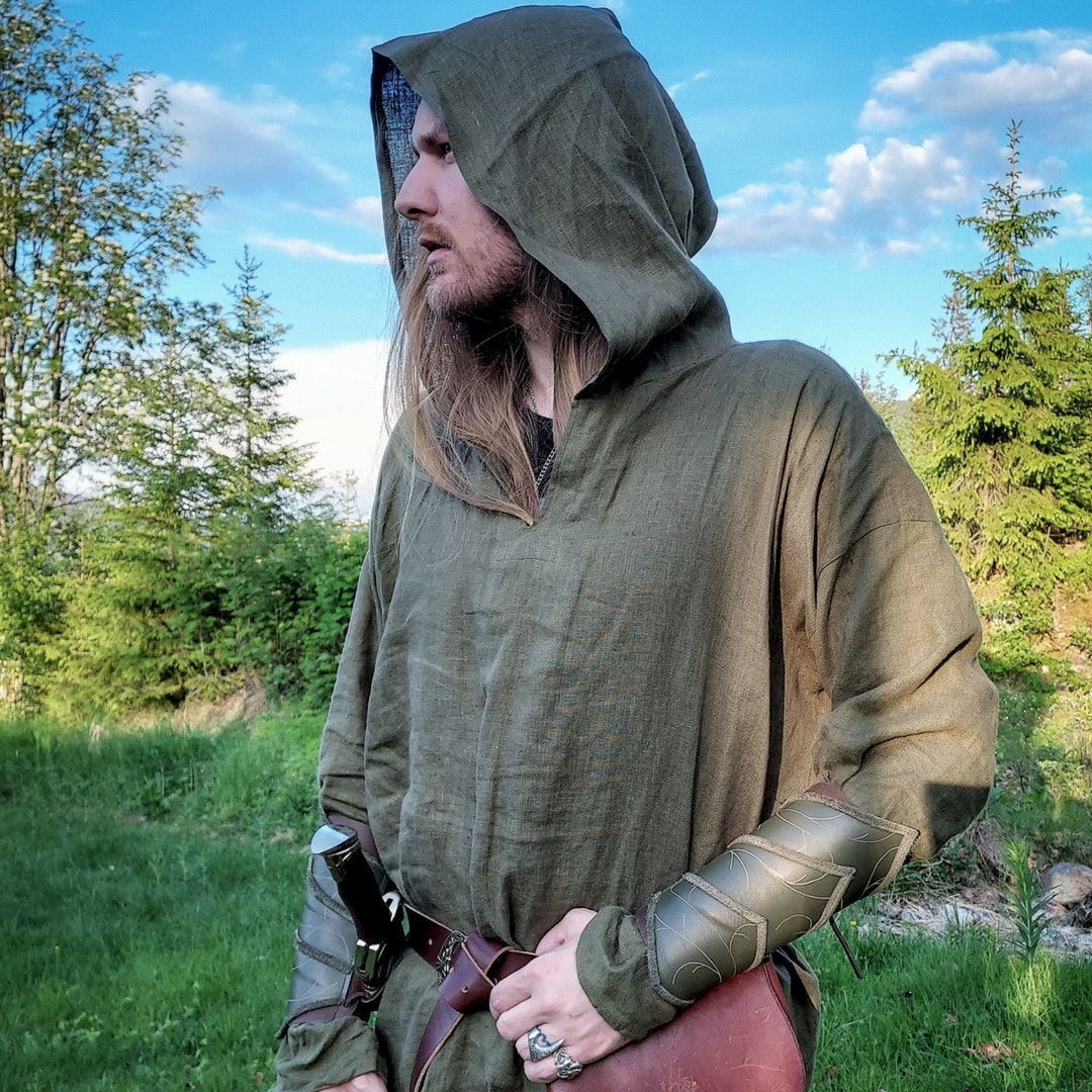 Hooded Medieval Tunic, Riding Slit, Elven LARP Ren Fest - /P/ (LB) - Etsy