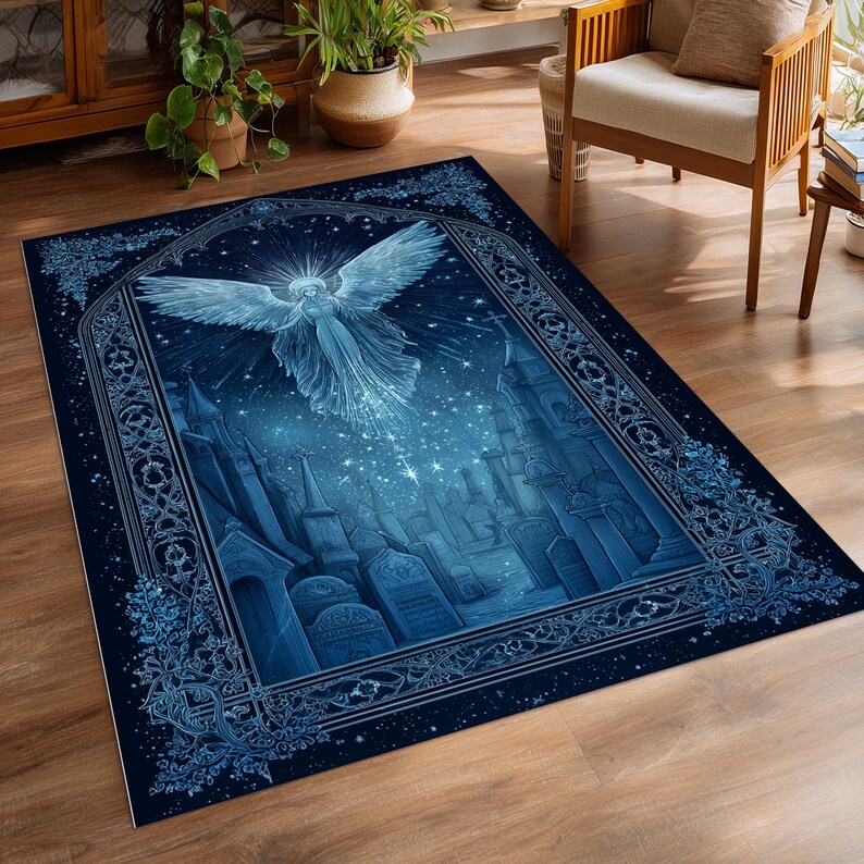 Celestial Angel Rug, Gothic Starry Night Carpet, Spiritual Decor - Etsy