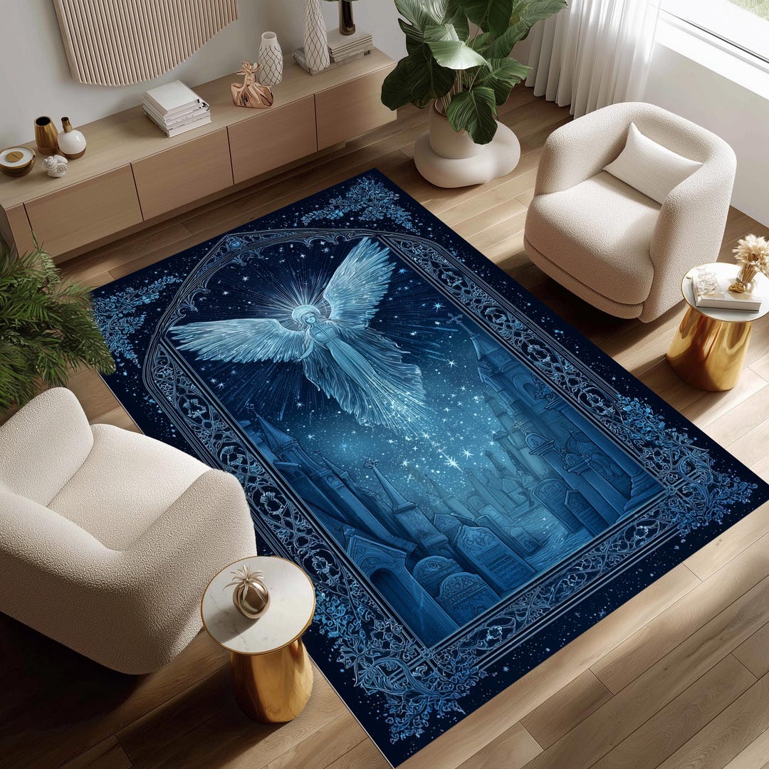 Celestial Angel Rug, Gothic Starry Night Carpet, Spiritual Decor - Etsy
