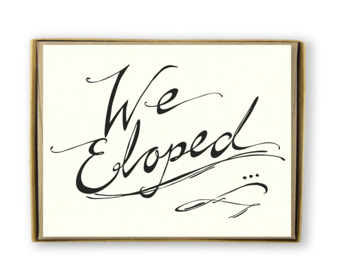 Cute We Eloped Cards, Classic Elopement Announcement, Black and White ...
