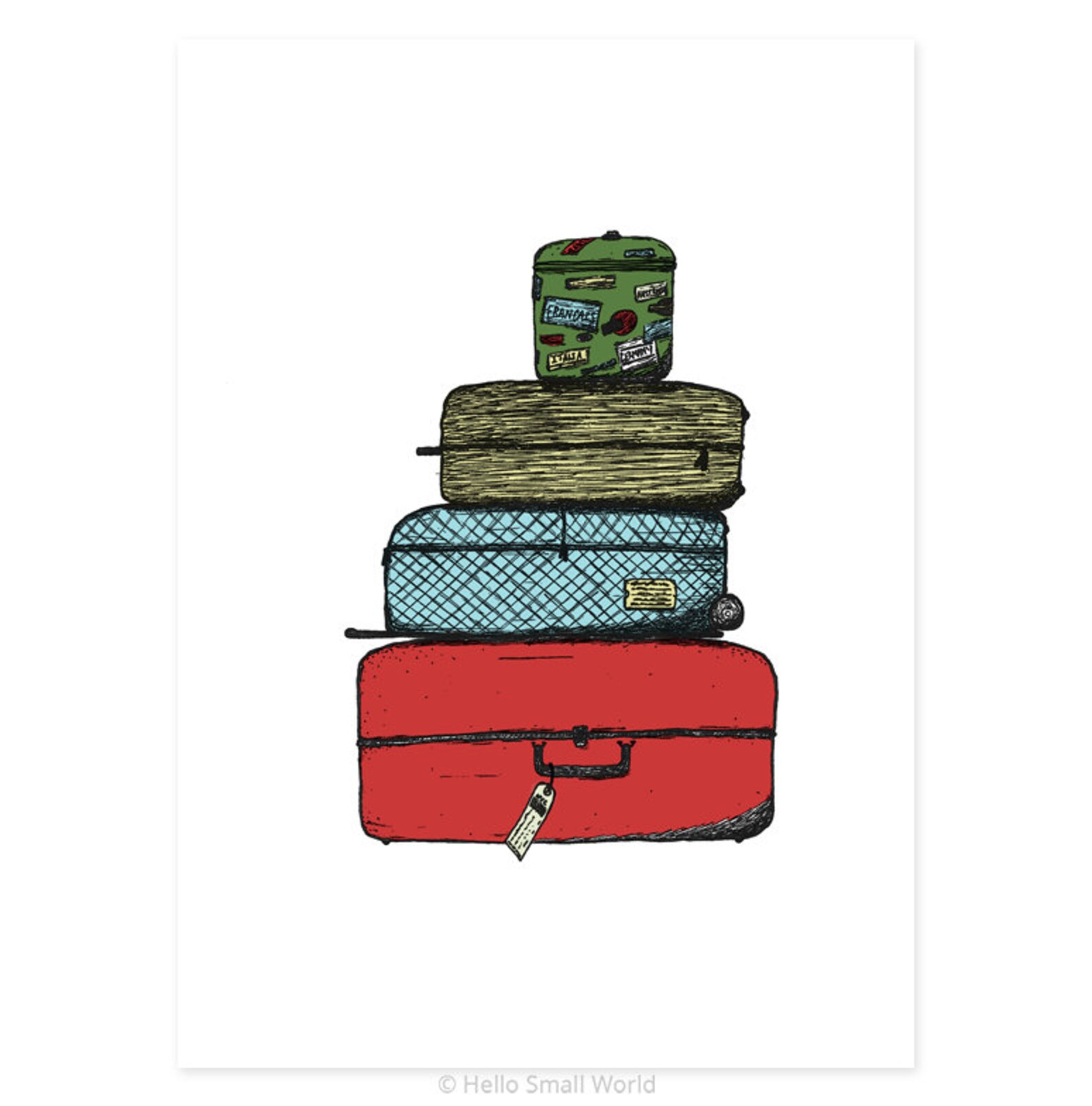 Luggage Art Print Travel Print Suitcase Print Illustrated - Etsy