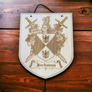 Custom Engraved Family Crest Shield: Natural Birch Wood Coat of Arms - Etsy